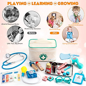 Tigerhu Kids Pretend Play Set of Doctor Toys, 27pcs Doctor Set with Role Play Kits Thermometer, Syringe, Stethoscope etc Kids Medical Kits Storage Bag, Educational Toys for Boys,Girls Ages 3,4,5,6