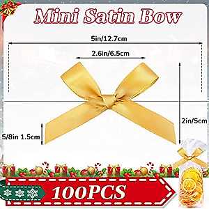 Gejoy 100 Pieces Mini Satin Ribbon Twist Tie Bows DIY Twist Bow Crafts Tying Up for Halloween Christmas Wedding Gift Wrapping Candy Treat Bags Decoration (Gold)