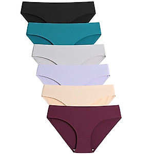 Caterlove Women's Seamless Underwear No Show Stretch Bikini Panties Silky Invisible Hipster 6 Pack (C, Large)