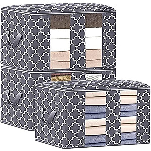 Large Capacity Clothes Storage Bag 100L/3Pack，Storage Bags for Clothes Blanket Storage Bags with Reinforced Handles for Comforters, Blankets,Sturdy Zippers, Clear Window,Grey