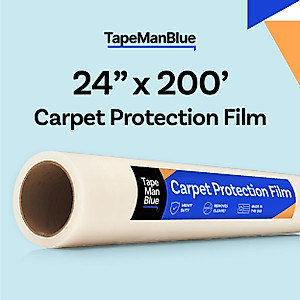 Carpet Protection Film 24" x 200' roll. Made in The USA! Easy Unwind, Clean Removal, Strong and Durable Carpet Protector. Clear, Self-Adhesive Surface Protective Film.