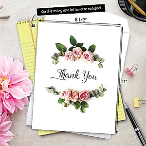 NobleWorks - Beautiful Thank You Card with Envelope (XL 8.25 x 9.75 Inch), Appreciation Greeting Card with Fancy Floral, All Occasion Thank You Notecard - Elegant Flowers J4175ATYG