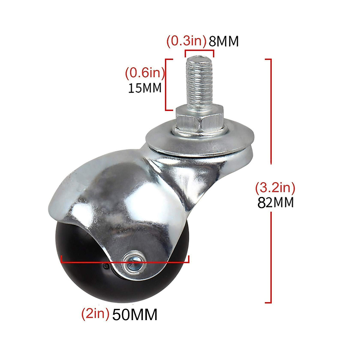 LAxto Wheel Plate Casters 2 inch 50mm Caster Wheels with Ball Sphericaled Stem M8x15 mm Swivel Caster Wheels,Furniture Castors Wheels,for Sofa Baby Carriage Table,4 Pcs