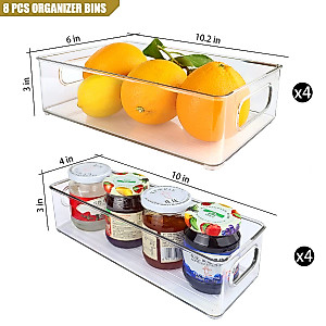 Refrigerator Organizer Bins 8 PCS, guiogc Clear Plastic Food Storage Bins for Fridge Freezers Pantry Organization, Stackable Food Organizer, Fridge Organizer Clear BPA Free