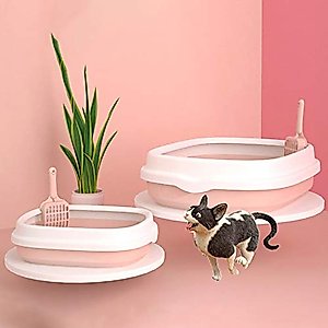 Shulemin Litter Box with Scoop Cat Litter Box High Side and Back Semi-Closed Detachable PP Pet Cats Sand Toilet Litter Pan Sifting Litter Box for Cats Dogs Pink L