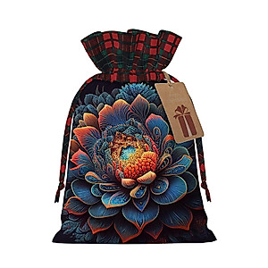 Yioniii a black blooming flower pattern Drawstring Christmas Bags, 3D Xmas Gift Bags, Christmas Wrapping Bags,Party Favor Bags,Black,S