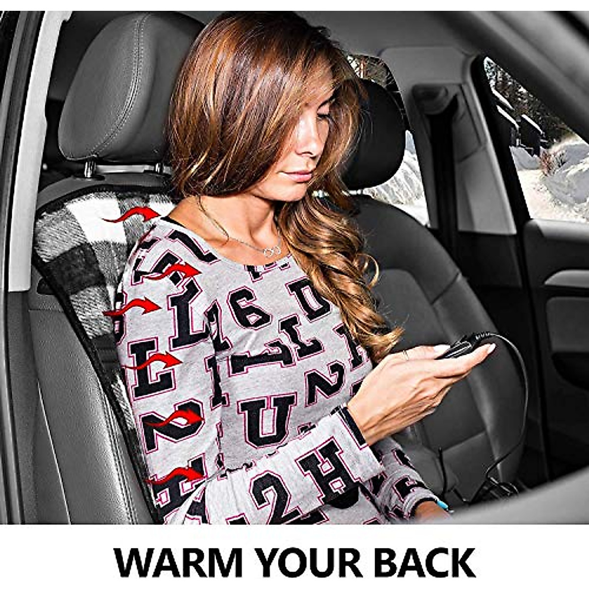 Zento Car Travel Pad for Comfort (Black Plaid) - Fleece Rustic Plaid Designed Mini Blanket to Carry On Your Winter Travelling Vacations