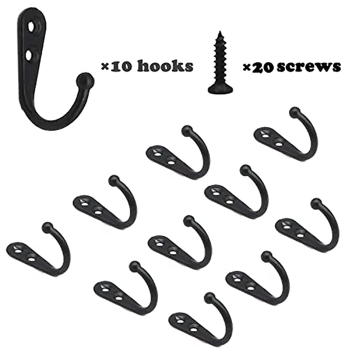 LUPANTER 10 pcs Black Coat Hooks for Hanging Hat, Towel, Key, Robe, Coats, Wall Mounted by Screws…