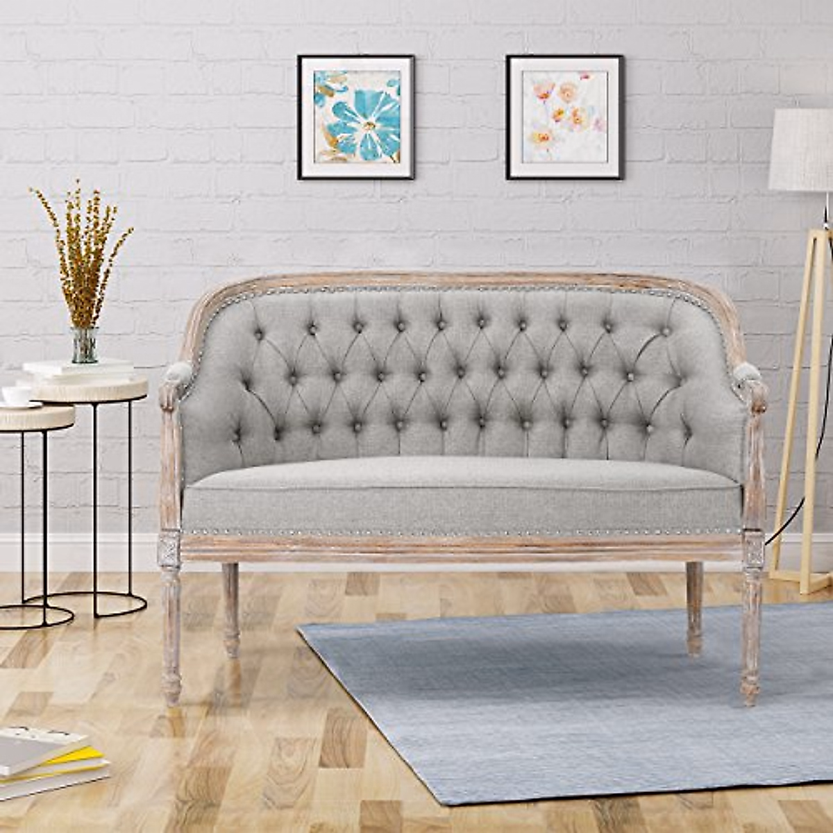 Christopher Knight Home Faye Traditional Fabric Tufted Upholstered Loveseat, Light Gray, Antique