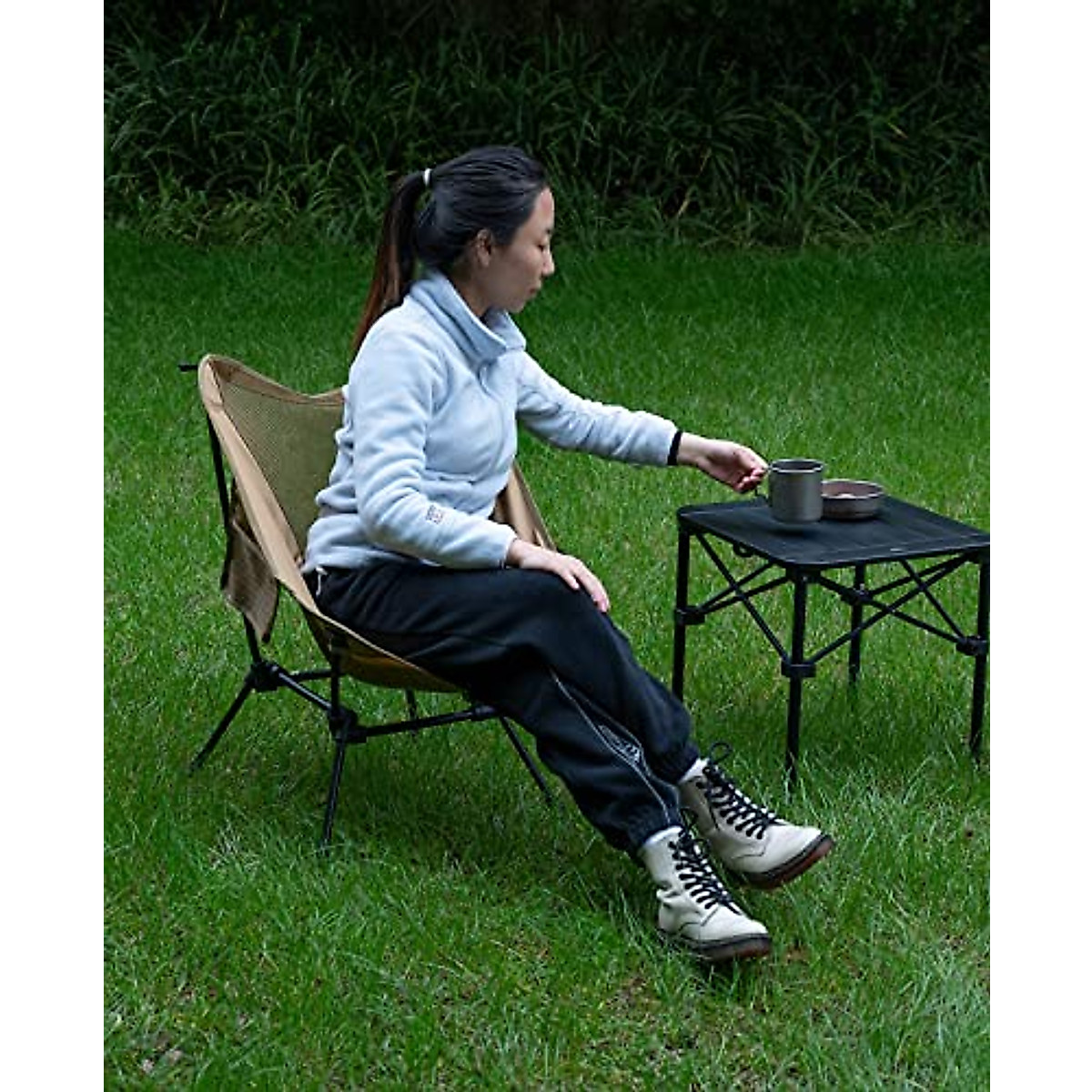 iClimb 1 Anti-Sinking Large Feet Chair and 1 Folding Table Bundle, Ultralight Compact for Solo Adult Outdoor Backpacking Camping Hiking Beach Concert Motorcycling