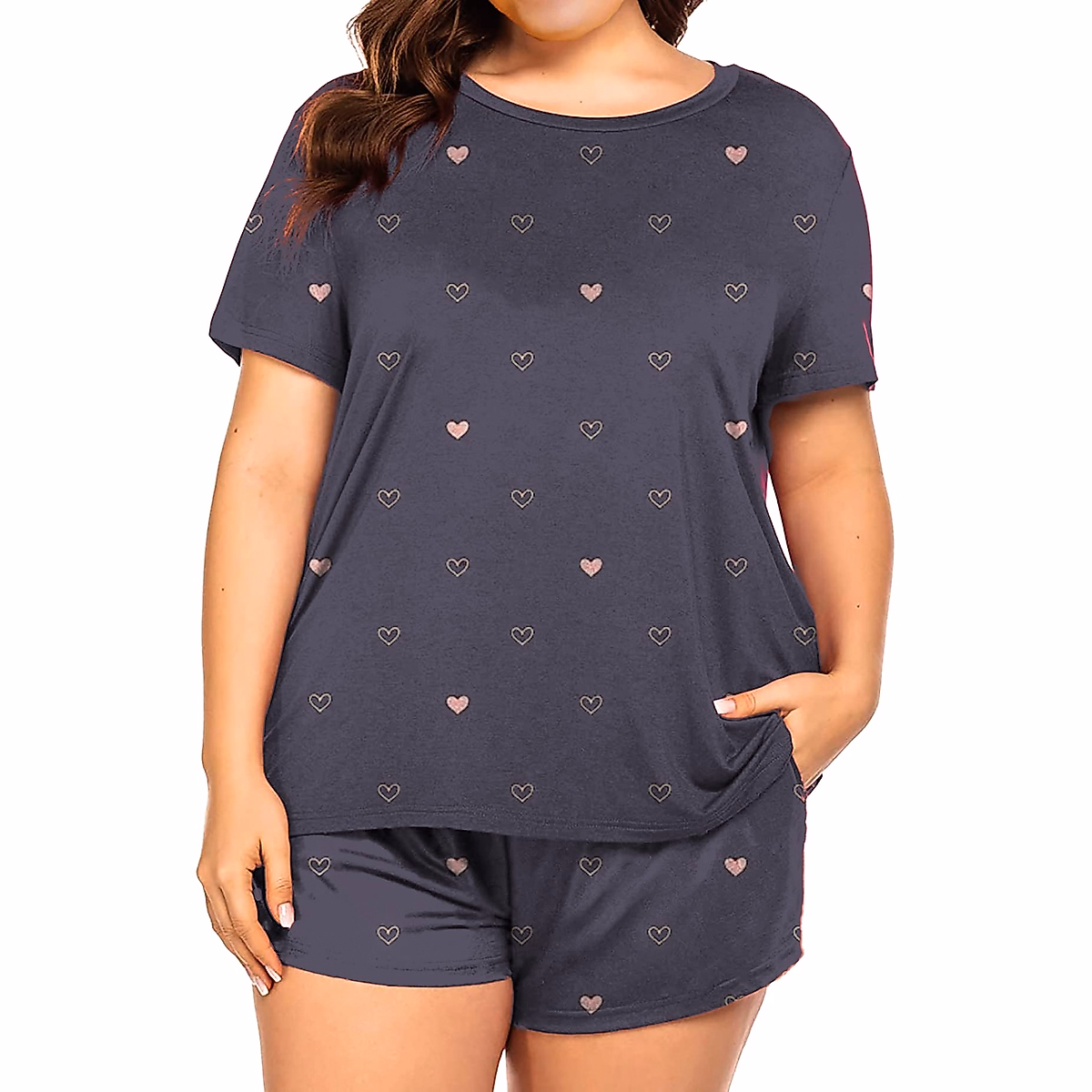 Beocut Plus Size Pajamas Womens Pajama Sets Shorts Summer Short Sleeve Pjs Cute Print Pj Sleepwear Heart 2X