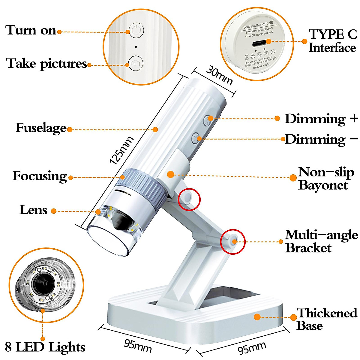USB Digital Microscope, GUVOP 50X-1000X Handheld Pocket Microscopes Camera, 1080P HD Coin Microscope, Trichome Mini Camera Magnifier with 8 Adjustable LED, Compatible with Mac, PC View Windows- White