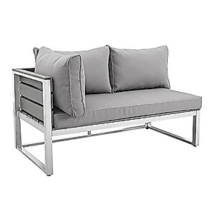 Walker Edison Macae Contemporary 4 Piece Modular Plank Design Outdoor Sectional, Set of 4, Grey