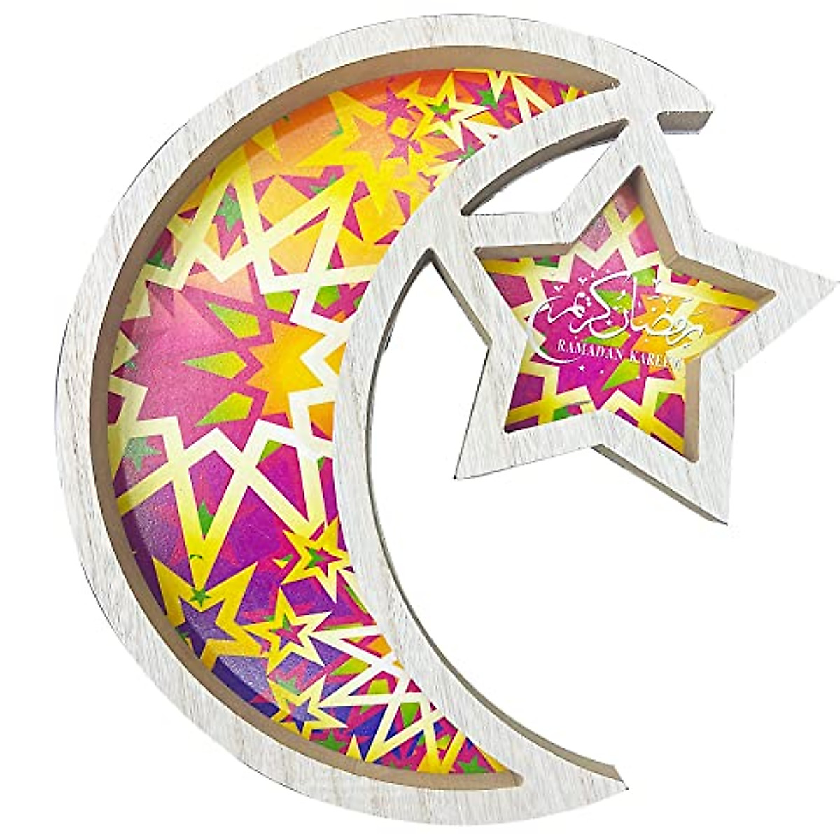 Wooden Eid Mubarak Dessert Tray Ramadan Kareem Moon Star Islam Eid Pastry Tray for Home Eid Mubarak Gift Box Dessert Tray Craft Islam Muslim Party Festival Party (C)