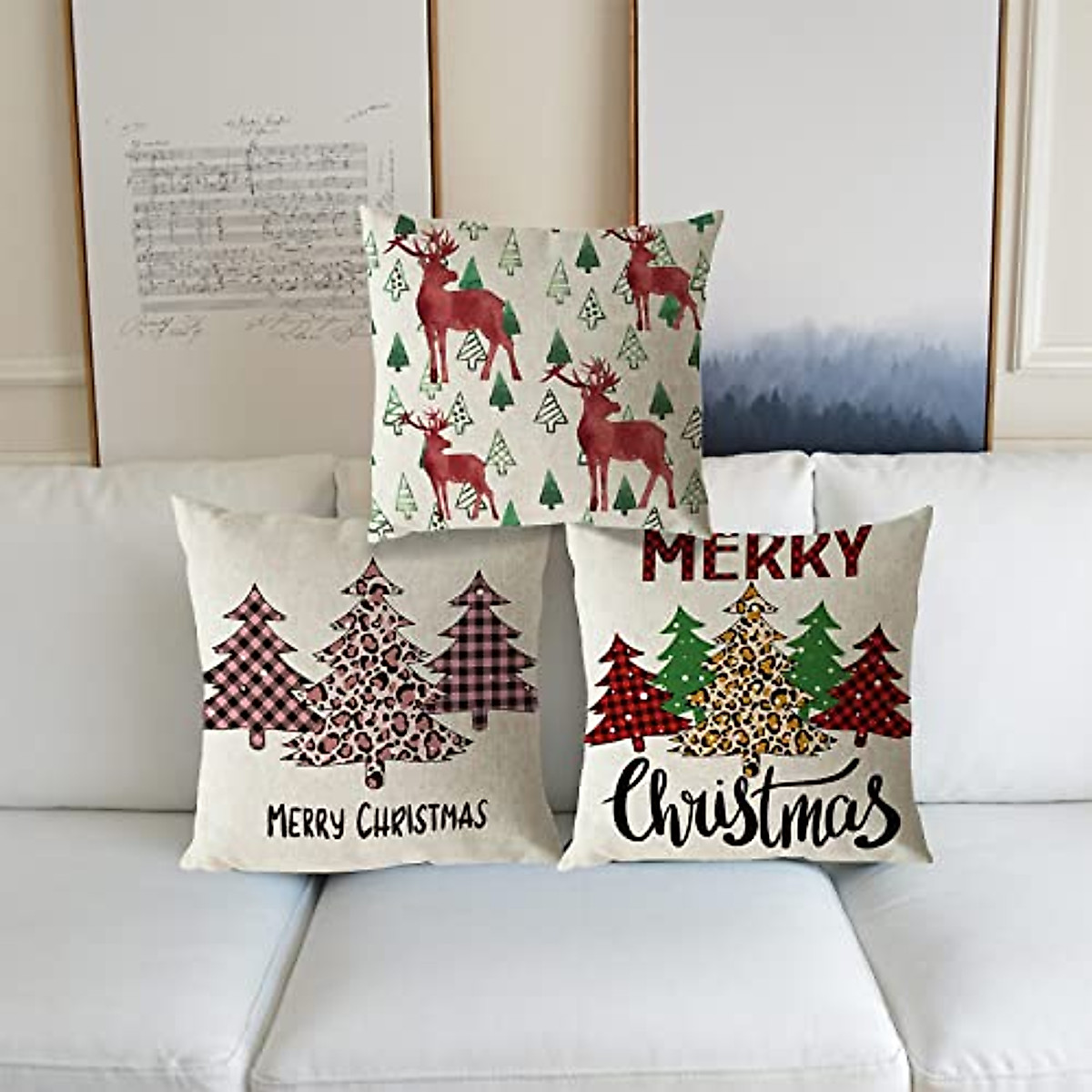 Scceatti Christmas Pillow Covers 18x18 in Liene Square Winter Cushion Cover with Zipper Polka Dot Funky Toss Theme New Pillowcases Protector for Couch Sofa Bed Living Room Decorations Gifts Decor