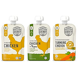 Serenity Kids Chicken Lover Baby Food Pouch Bundle | 6 Each of Free Range Chicken, Chicken & Thyme and Turmeric Chicken Pouches (18 Count)