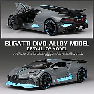 1:32 Bugatti Divo zinc Alloy Pull Back Car Diecast Electronic Toys with Lights and Music,Decorative,Mini Vehicles Toys for Kids,Boyfriend,Young Peoples Gift(Gray)