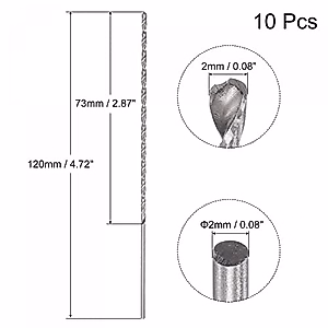 uxcell 10 Pcs 2mm Mini Micro Twist Drill Bits, High-Speed Steel Straight Shank Extra Long Drill Bit 120mm for Aluminum Alloy