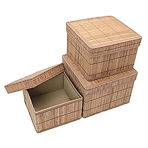 Seta Direct, Brown Natural Bamboo Organization Square Storage Box with Lid [Nesting Set of 3]