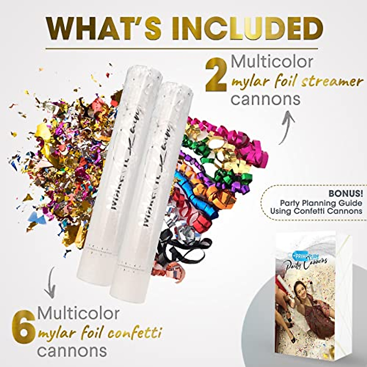 Large Confetti Cannons Multicolor - 8 Pack Confetti Poppers Bulk, Streamer Cannons| Party Poppers Confetti Shooters| Glitter cannons for Celebrations, Photography, Birthday, Glitter Bomb Prank Package
