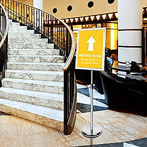 DISPLAYSWORKER Adjustable Poster Sign Stand,Floor-Standing Sign Holder with Heavy Duty Pedestal,Aluminum Snap-Open Frame for 8.5 x 11 Inch, Silver (8.5 x 11)