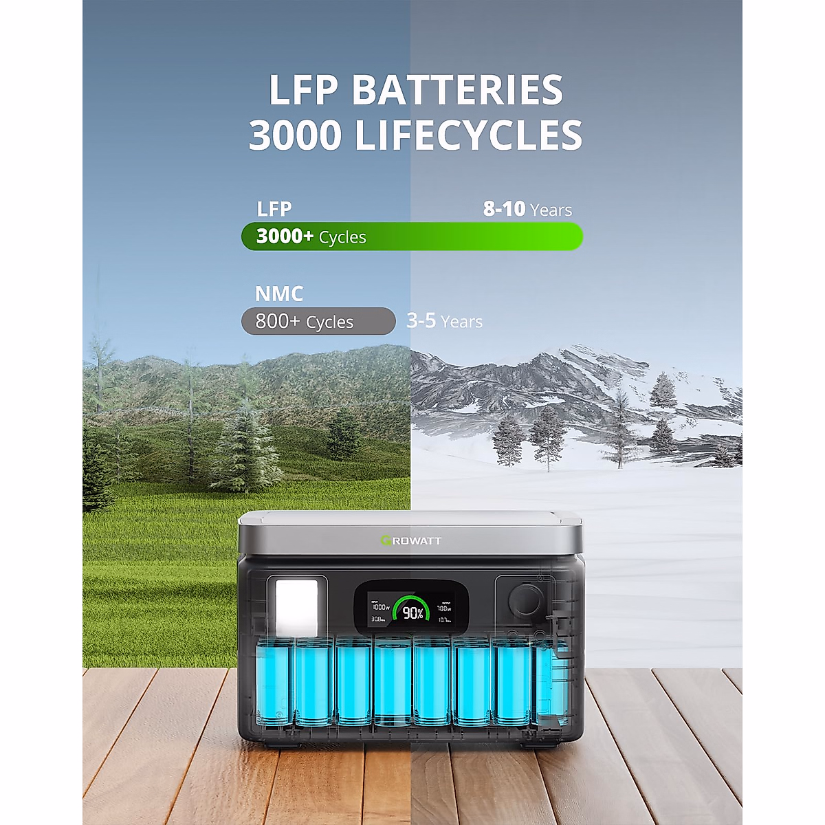 GROWATT Solar Generator VITA 550, 538Wh Portable Power Station with 100W Solar Panel, 3 x 110V/600W AC Outlets, Fast Recharging, LiFePO4 Battery Pack, Emergency Backup for Outdoor Camping/RV/Home Use