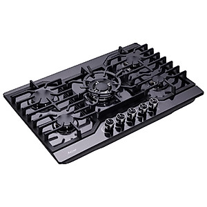 Anlyter 30 Inch Gas Cooktop, 5 Burners Built-in Stove Top Stainless Steel (Thermocouple Protection), LPG/NG Convertible Stove Dual Fuel Sealed Gas Hob - Black