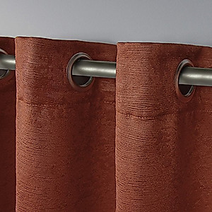 Exclusive Home Oxford Textured Sateen Room Darkening Blackout Grommet Top Curtain Panel Pair, 52"x84", Mecca Orange