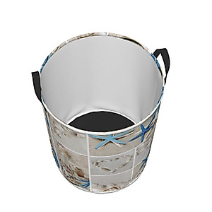Nautical Sea World Starfish Shell Laundry Hamper With Handle Foldable Durable Laundry Basket Storage Bin Dirty Clothes Organizer Bag For Bedroom Bathroom Nursery