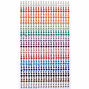 15 Colors 3 Sizes Rhinestone Stickers All in One Sheet 900 Pieces 3mm 4mm 5mm DIY Self Adhesive Colorful Gem Rhinestone Embellishment Stickers Sheet Fits for Crafts, Body, Nails, etc.