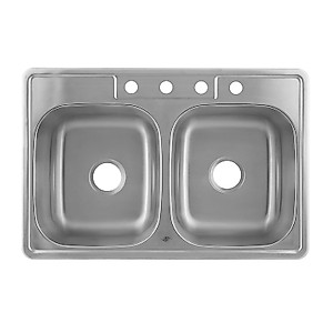 DAX Stainless Steel 50/50 Double Bowl Top Mount Kitchen Sink, Brushed Stainless Steel