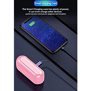 Acuvar Fully Wireless Bluetooth 5.0 Rechargeable IPX7 Waterproof Earbud Headphones w Microphone, 2000mAh USB Smart Dual Charging Case/Stand Surround Stereo Bass and Passive Noise Cancelling (Pink)