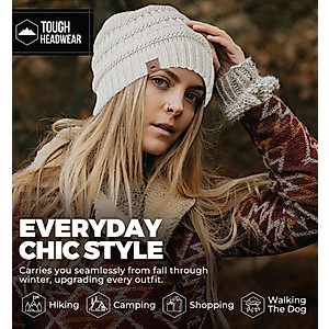 Tough Headwear Womens Winter Hat - Warm Chunky Cable Knit Beanies - Winter Beanie Hats for Women Cold Weather - Beanies Women White