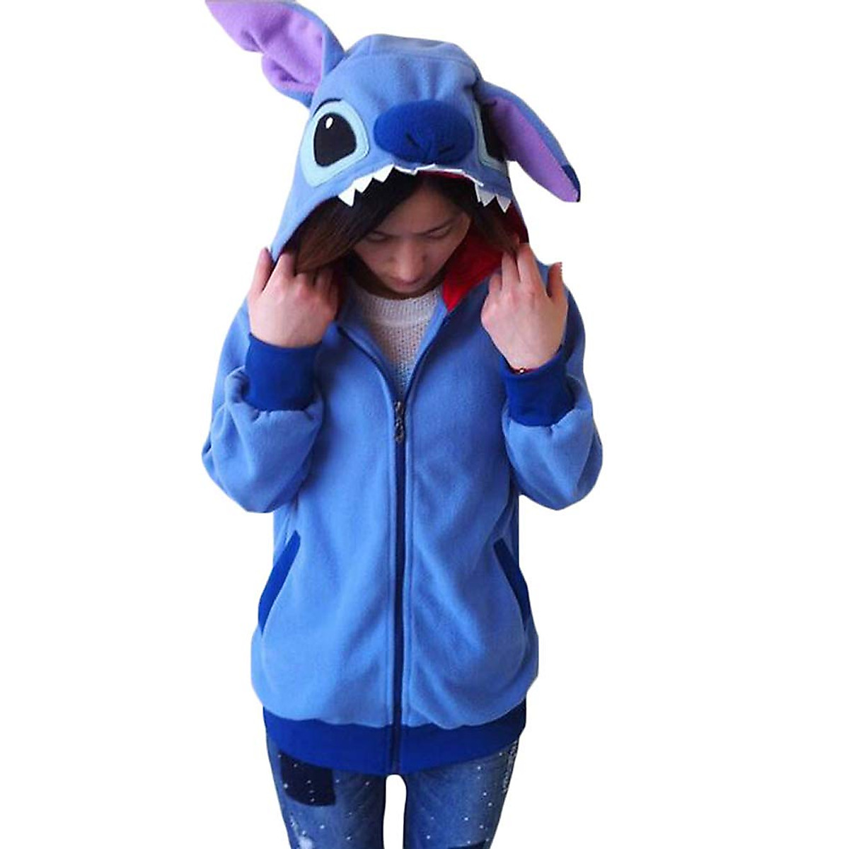 King Ma Unisex Cute Cartoon Zipper up Hoodie Tops Cosplay Costume Royal Blue