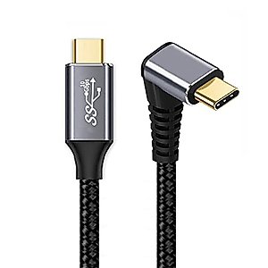 cablecc Type-C USB-C Male 90 Degree Up Down Angled to Male USB3.1 10Gbps 100W Data Cable for Laptop Phone 50CM
