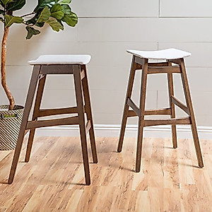 Christopher Knight Home Emmaline Fabric / Walnut Finish Bar Stools, 2-Pcs Set, Light Beige