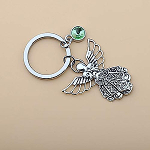 BNQL Guardian Angel Keychain with Birthstone Memorial Key Chain Personalised Gift (August)