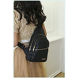 OANEXX Chest Sling Bag Women Crossbody Shoulder Sling Backpack Checkered Chest Fanny Daypack Adjustable (Black-1)