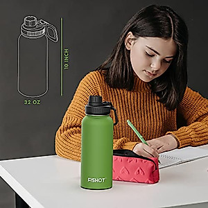 Fishot 64 oz Insulated Water Bottle bundled with 32 oz Stainless Steel Water Bottle