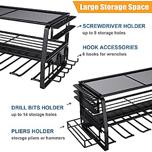 Kayfia Power Tool Organizer Wall Mounted 3 Layer Heavy Duty 160 Lbs Limit Tool Organizers and Storage Separate Drill Holder Utility Racks with Screwdriver/Plier/Hammer/Bit Holder for Garage Workshop