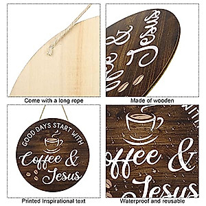 Coffee Bar Sign Coffee Decor Coffee Wooden Sign Hanging Coffee Decor Coffee Sign Plaque for Farmhouse coffee bar Kitchen Accessories Coffee Lover (Rustic Good Days Start with Coffee & Jesus)