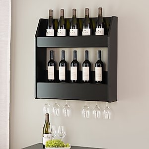 Floating Wine Rack Liquor Bottle Storage Glass Holder Bar Wall Mount Pub Sturdy Black Modern Holds 20 Bottles