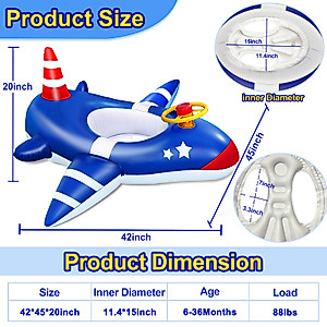 AMENON Toddler Pool Float with Safety Seat & Backrest, Large American Flag Airplane Swimming Pool Floats Kids Patriotic Summer Beach Toys Pool Floaties for Baby Toddlers Kids Age 1-4 Years