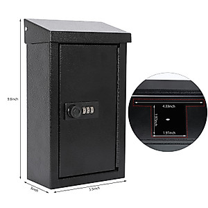 xydled Wall-Mounted Key Drop Box with Combination Lock, Metal Mailbox, Indoor&Outdoor Storage Box, Hanging Secured Postbox, for Home & Business Use, 5.5X 3.0X 9.8 inch, Black
