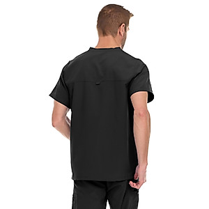 MediChic Men's V-Neck Hi-Low Top with One Chest Pocket and Mesh Gusset, Black, Size Large
