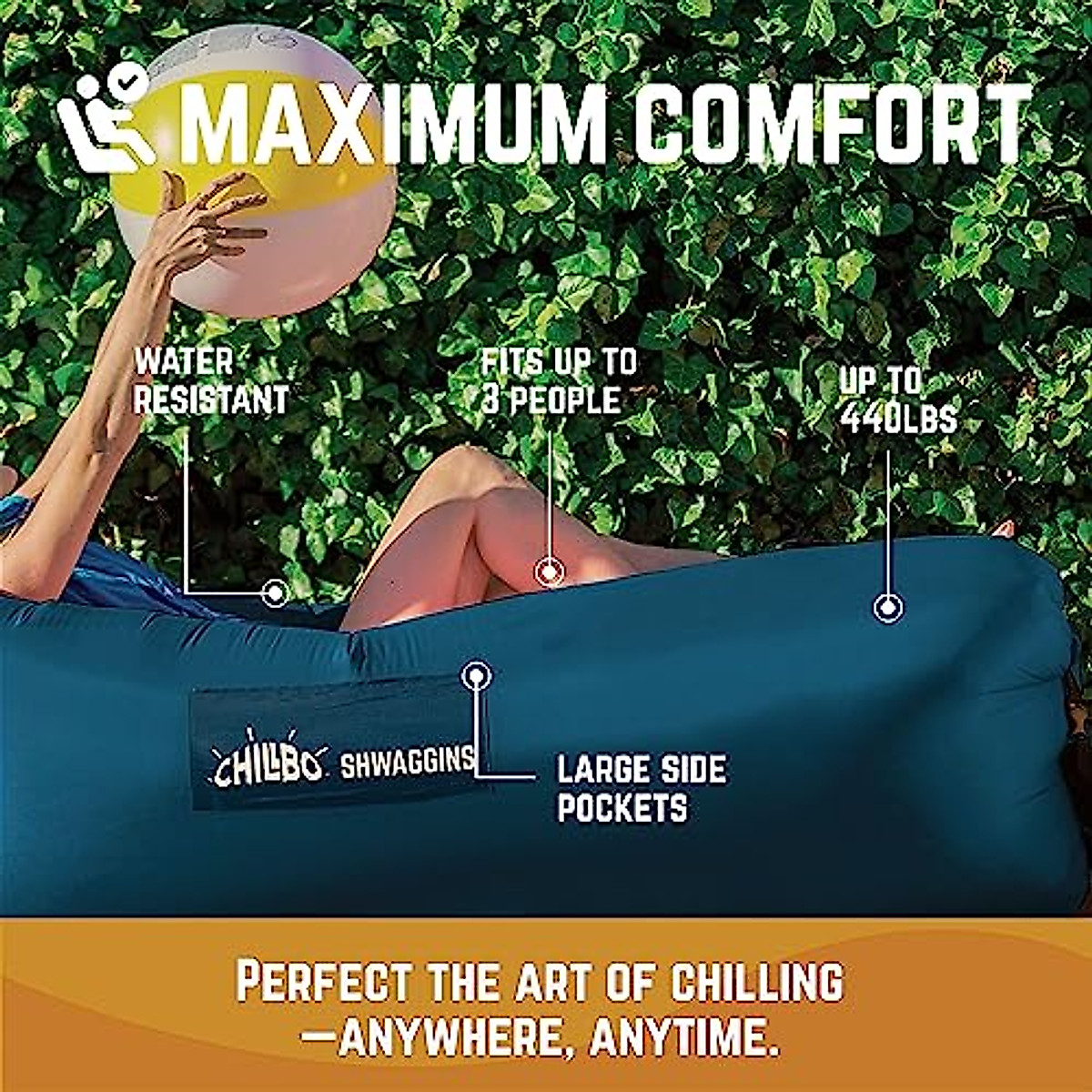 Chillbo Shwaggins Inflatable Couch – Cool Inflatable Chair. Upgrade Your Camping Accessories. Easy Setup is Perfect for Hiking Gear, Beach Chair and Music Festivals. (Royal Blue)