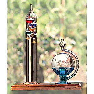 AcuRite 00795A2 Galileo Thermometer with Glass Globe Barometer, Barometer Set, Glass/Wood
