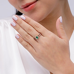 Angara Natural 0.35 Ct Emerald and 0.25 Ct Diamond Halo Ring for Women in 14K White Gold (Grade-AAA | Size-6x4mm) | May Birthstone, Birthday, Engagement, Anniversary Jewelry Gift For Women