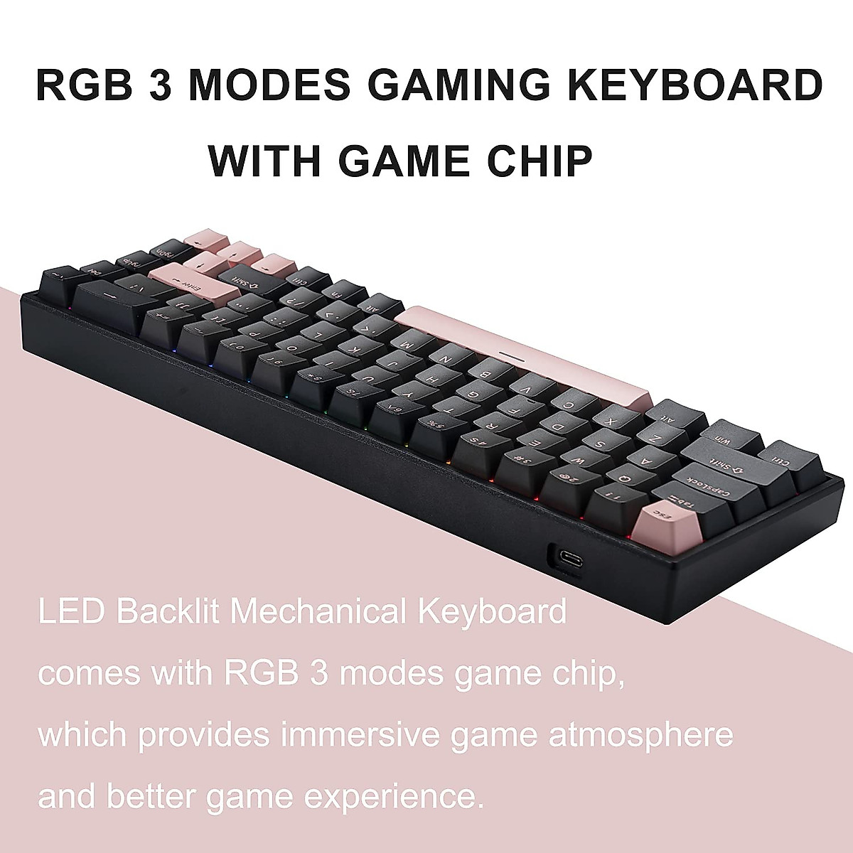 ONE METER 60 Percent Wireless Mechanical Gaming Keyboard, Portable Ultra-Compact 68 Keys Gaming Keyboard Hot Swappable Gateron G-pro switches with RGB Backlit and PBT keycaps