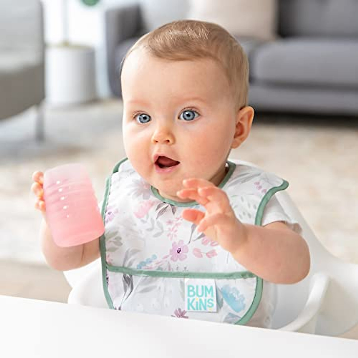 Bumkins Starter Bib, Baby Bib Infant, Waterproof Fabric, Fits Infants and Babies 3-9 Months - Floral & Lace (2-Pack)